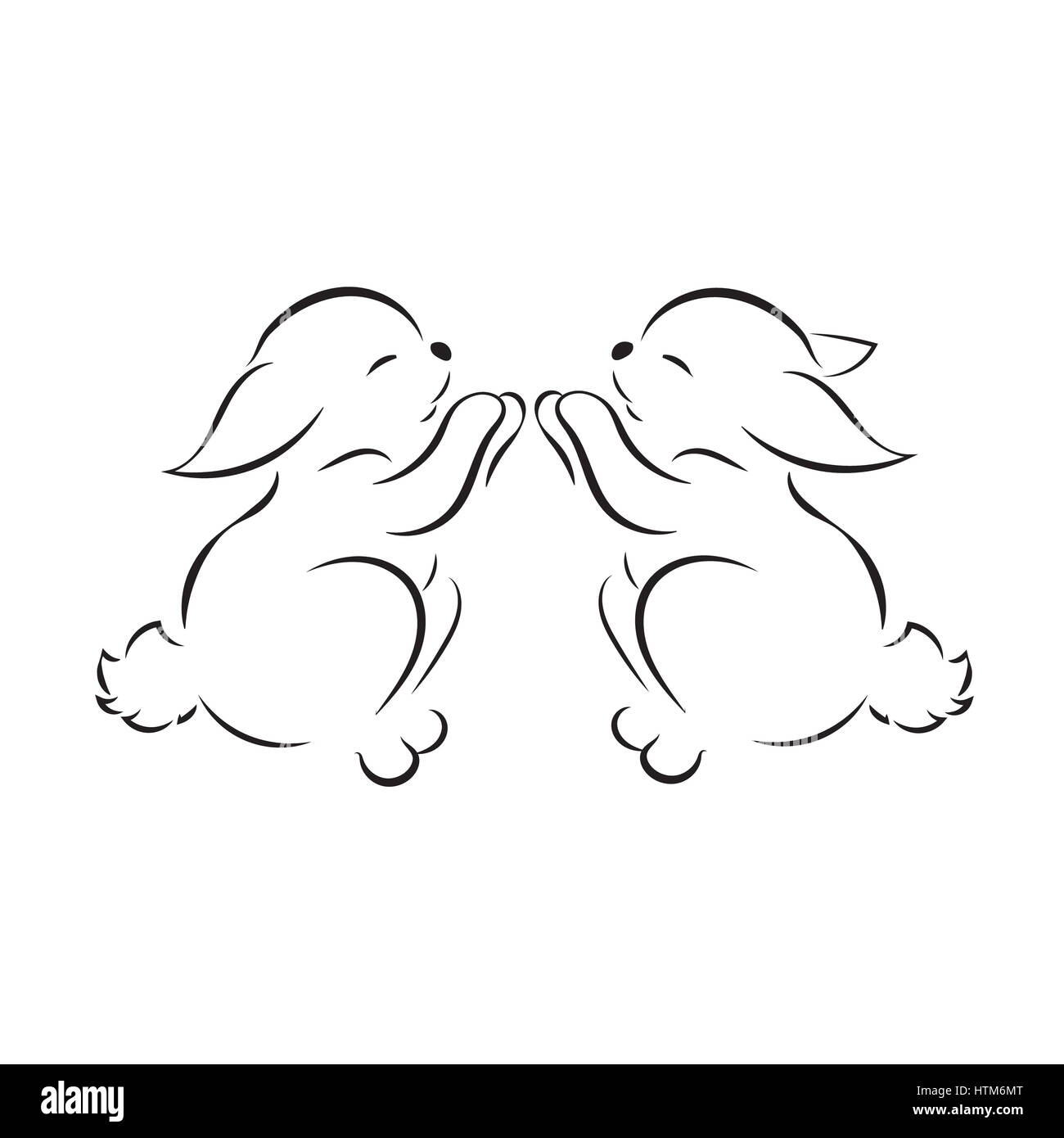 black outline of two rabbits isolated on a white background Stock Photo ...