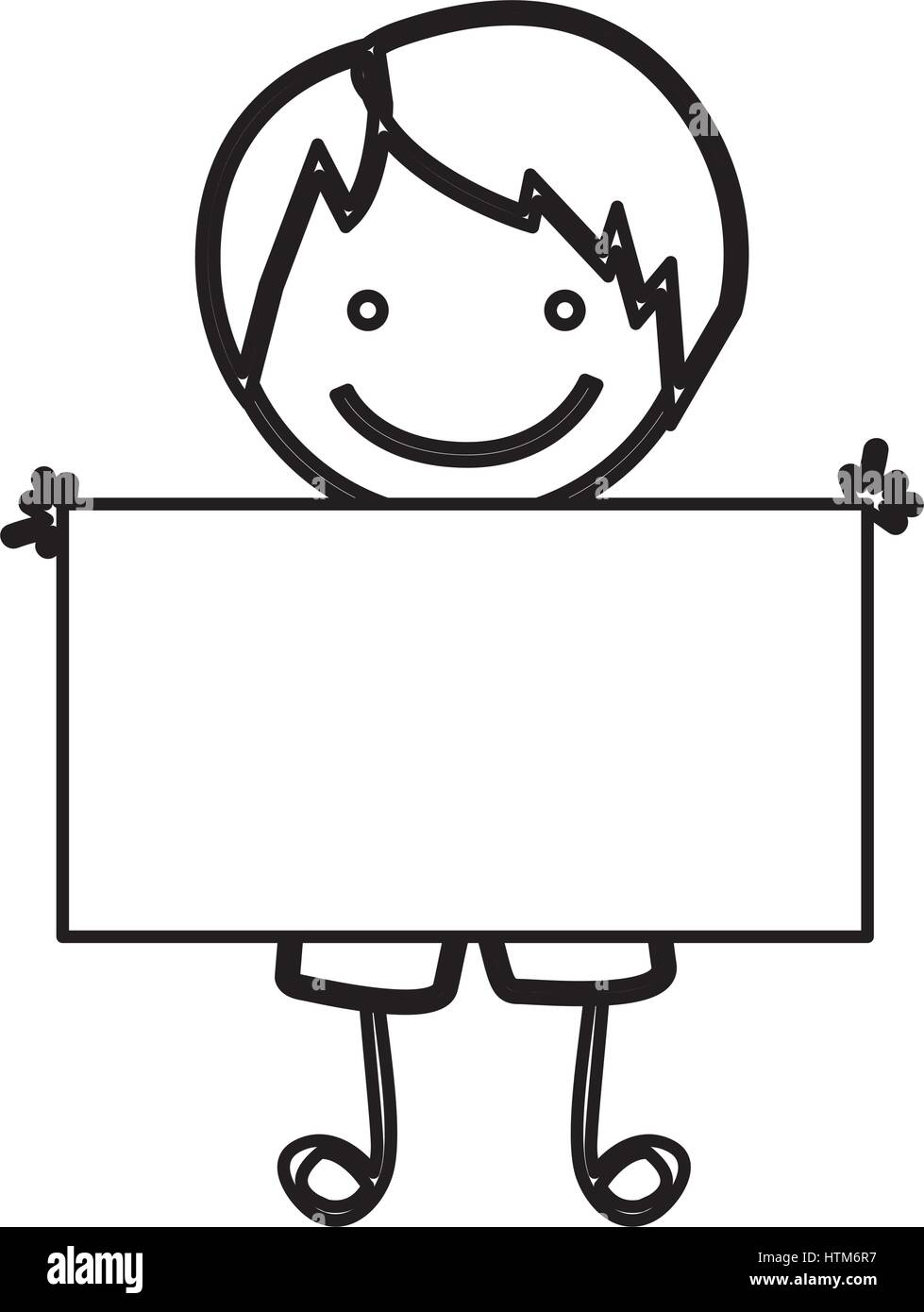 sketch silhouette front view cartoon boy with banner Stock Vector Image ...