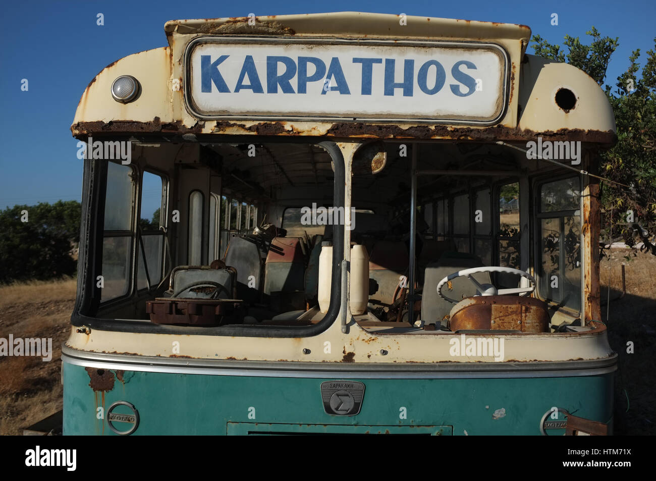An old broken bus in Karpathos, Greece Stock Photo - Alamy