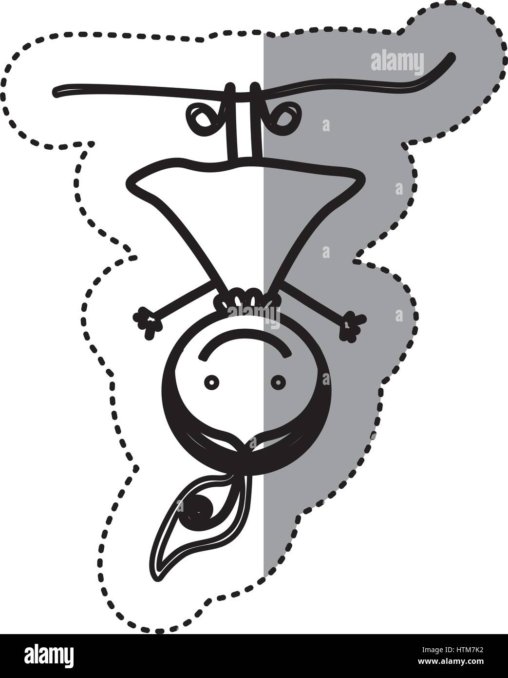 sticker sketch silhouette caricature girl with hair tail hanging upside ...