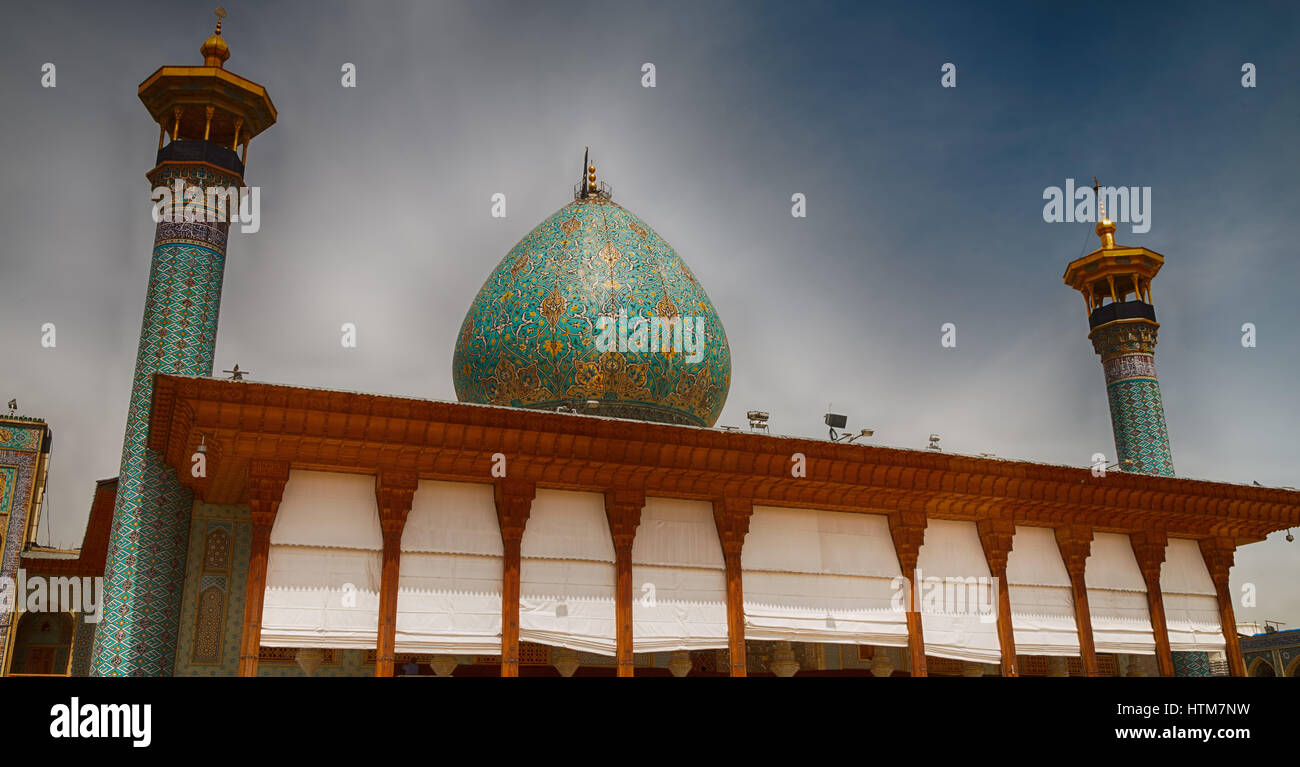 in iran the old mosque and traditional wall tile incision near minaret ...