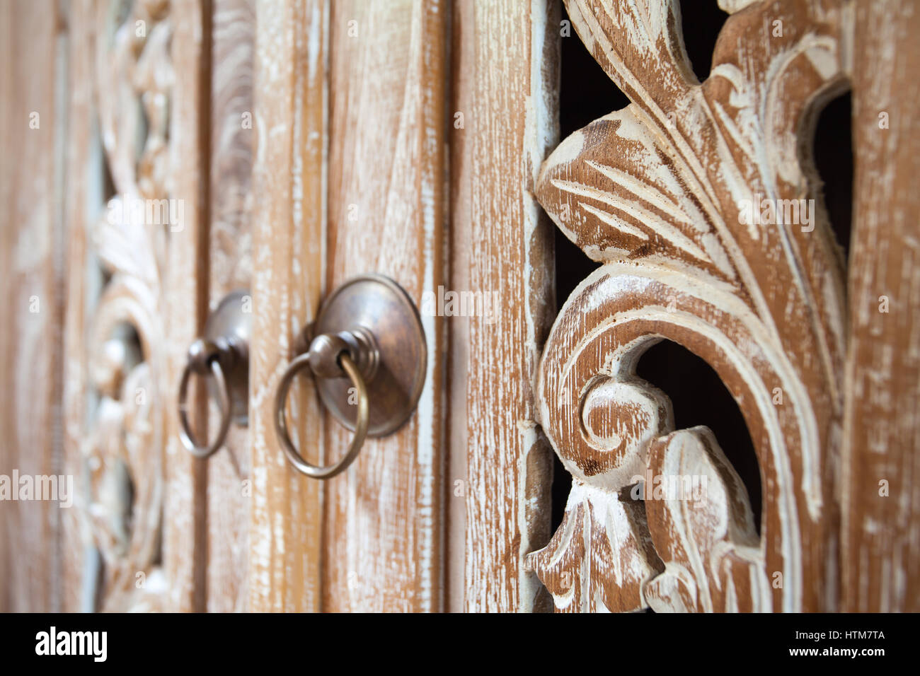 Furniture in classic Balinese style details light wood with carved ...