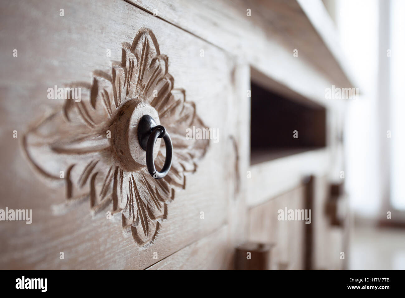 Furniture in classic Balinese style details light wood with carved ...