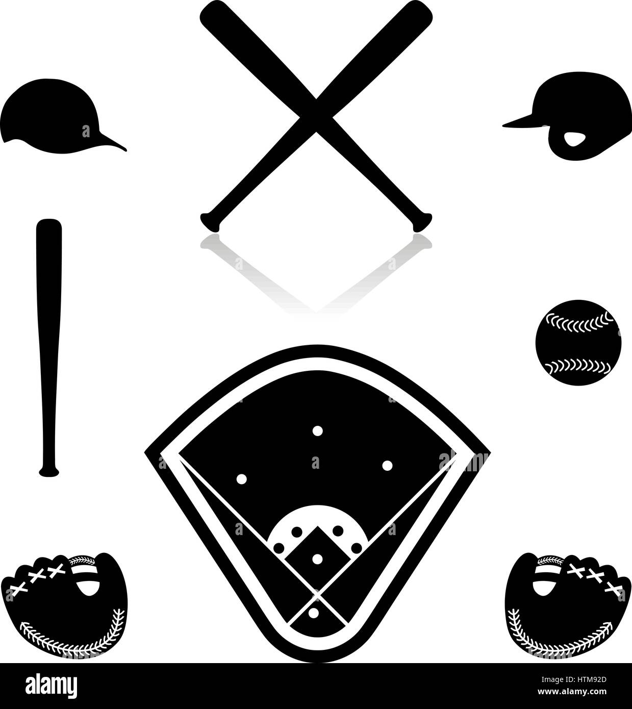Set of black and white equipment for baseball, vector illustration ...