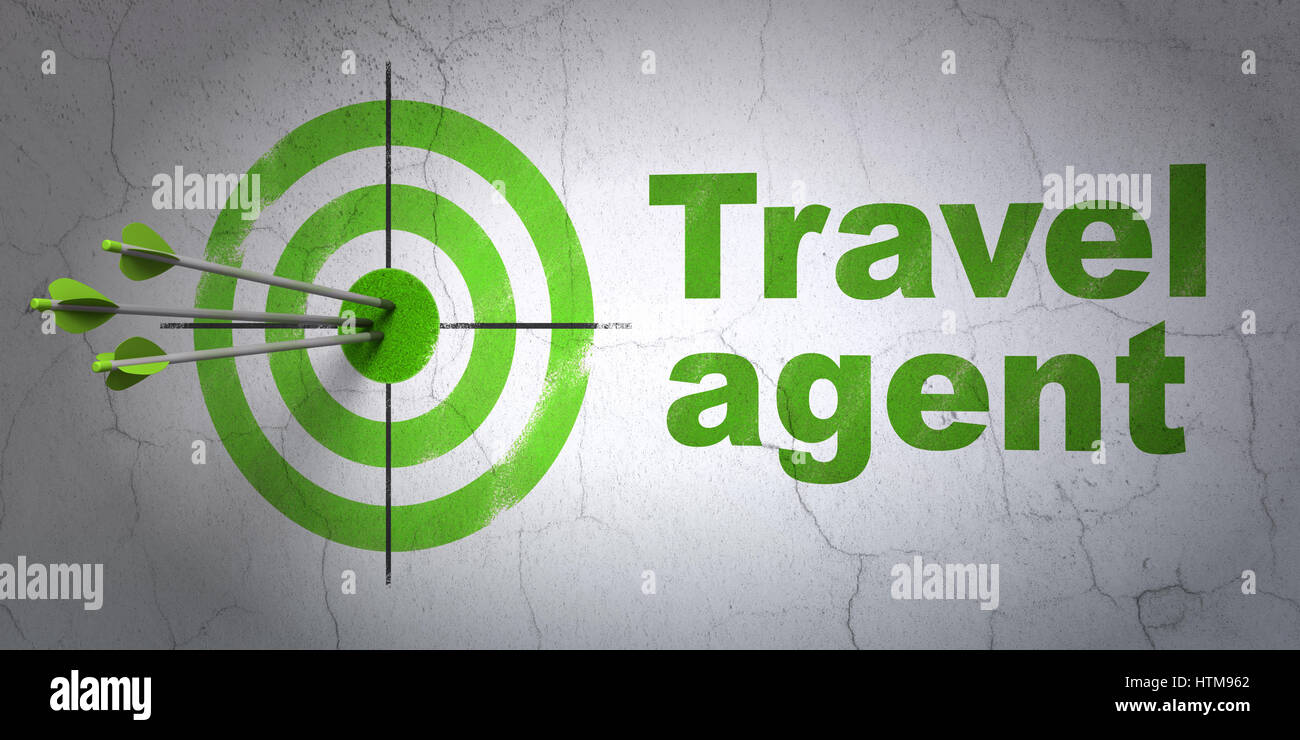 Tourism concept: target and Travel Agent on wall background Stock Photo ...
