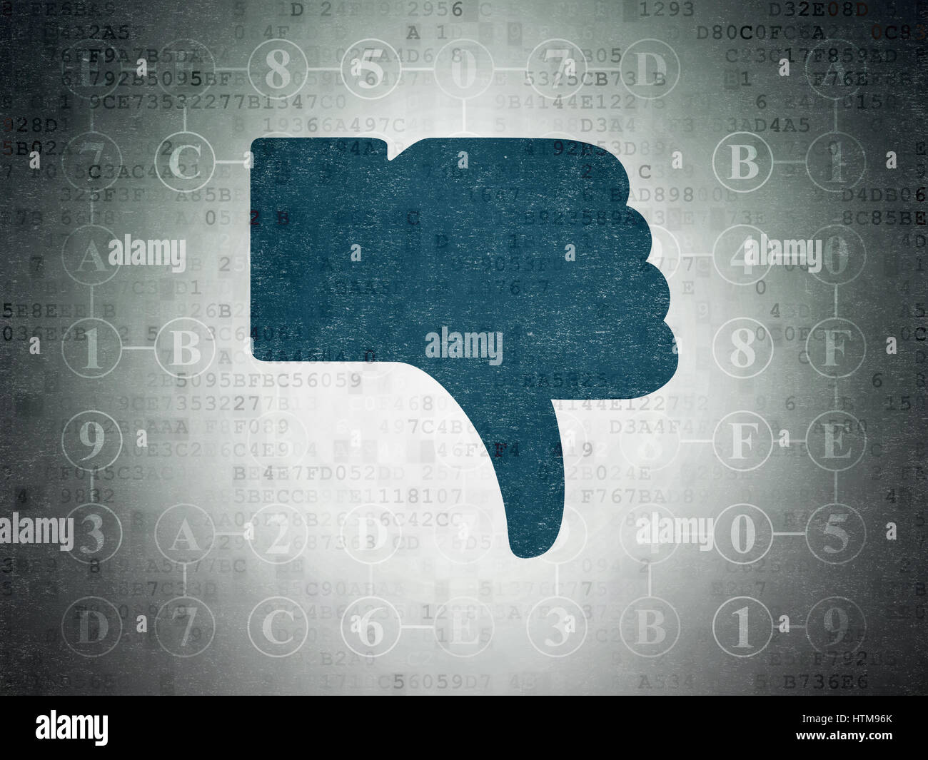 Social network concept: Thumb Down on Digital Data Paper background ...