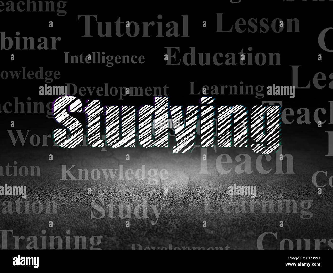 Education concept: Studying in grunge dark room Stock Photo - Alamy