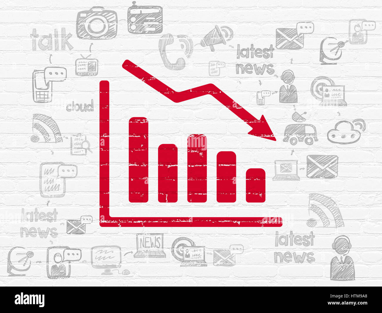 News concept: Decline Graph on wall background Stock Photo - Alamy
