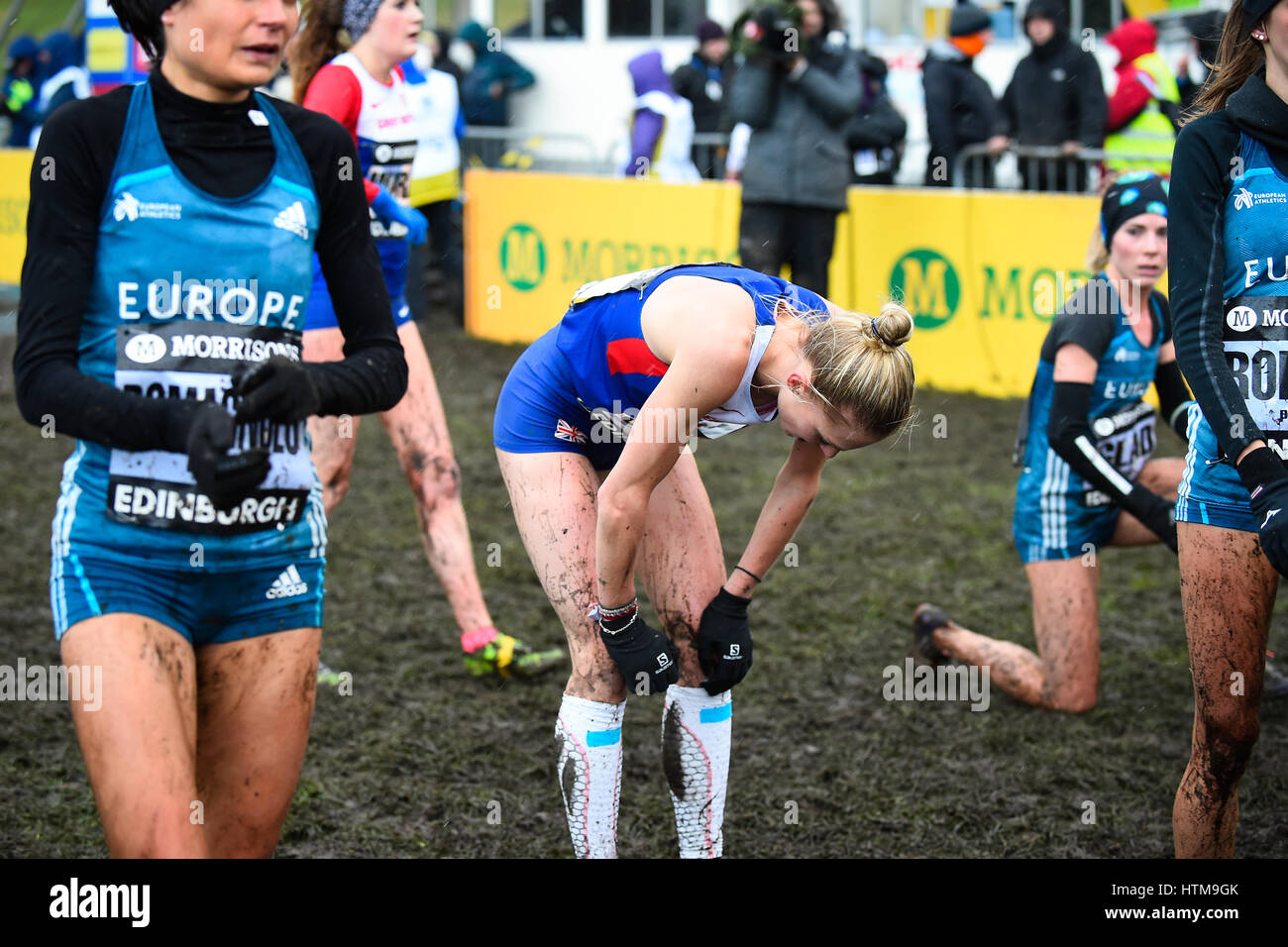 EDINBURGH, SCOTLAND, UK, January 10, 2015 - elite athletes exhausted ...