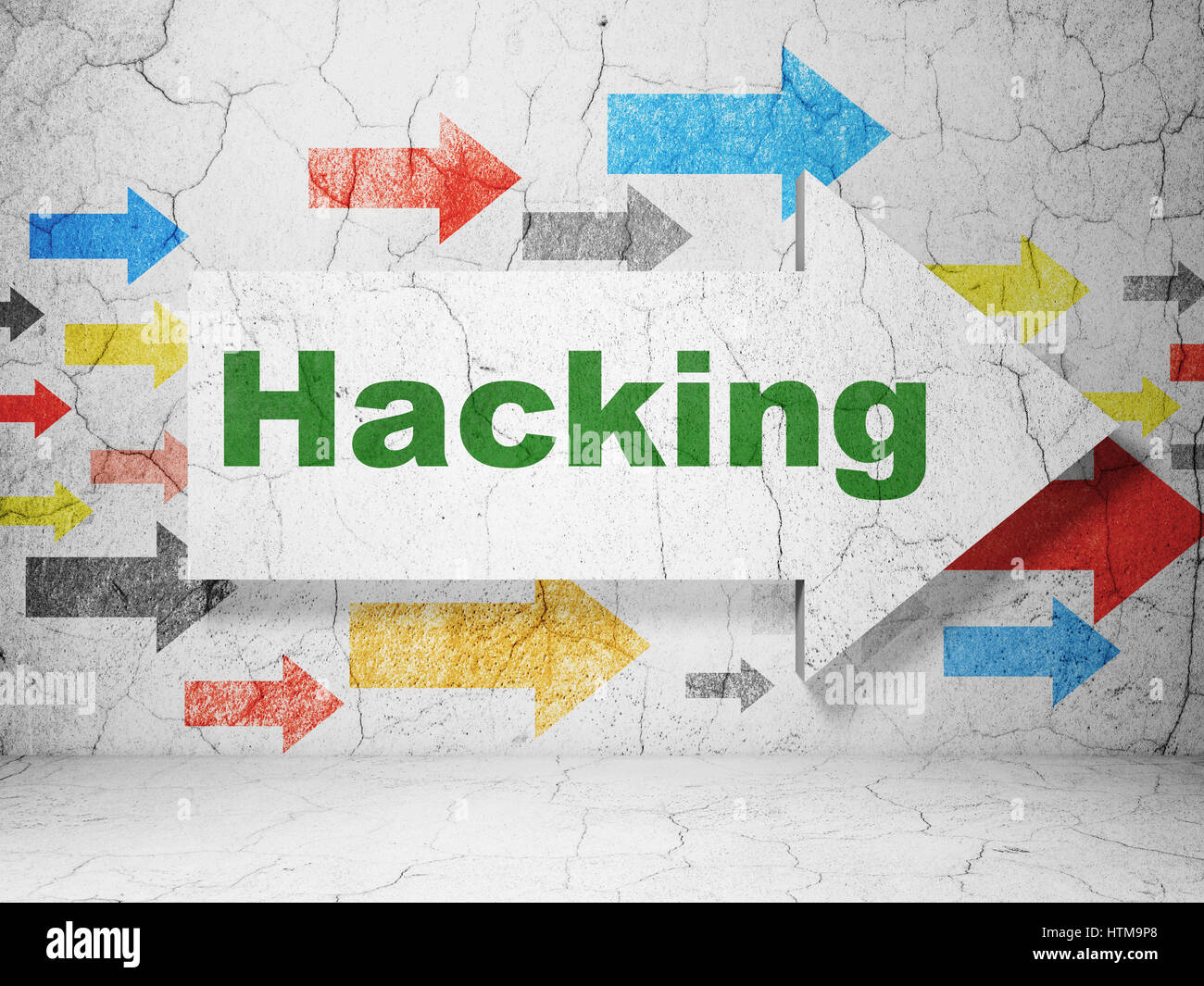 Security concept: arrow with Hacking on grunge wall background Stock ...