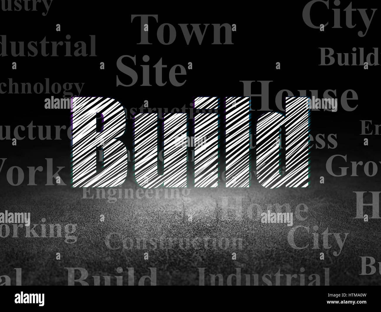 Construction concept: Build in grunge dark room Stock Photo - Alamy