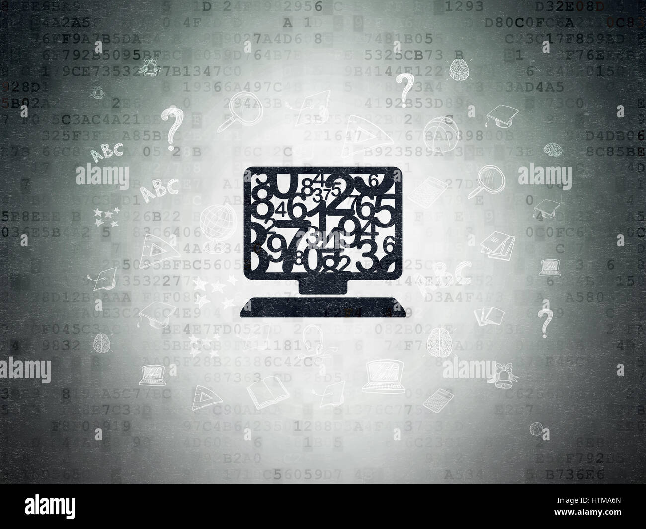 Education concept: Computer Pc on Digital Data Paper background Stock ...