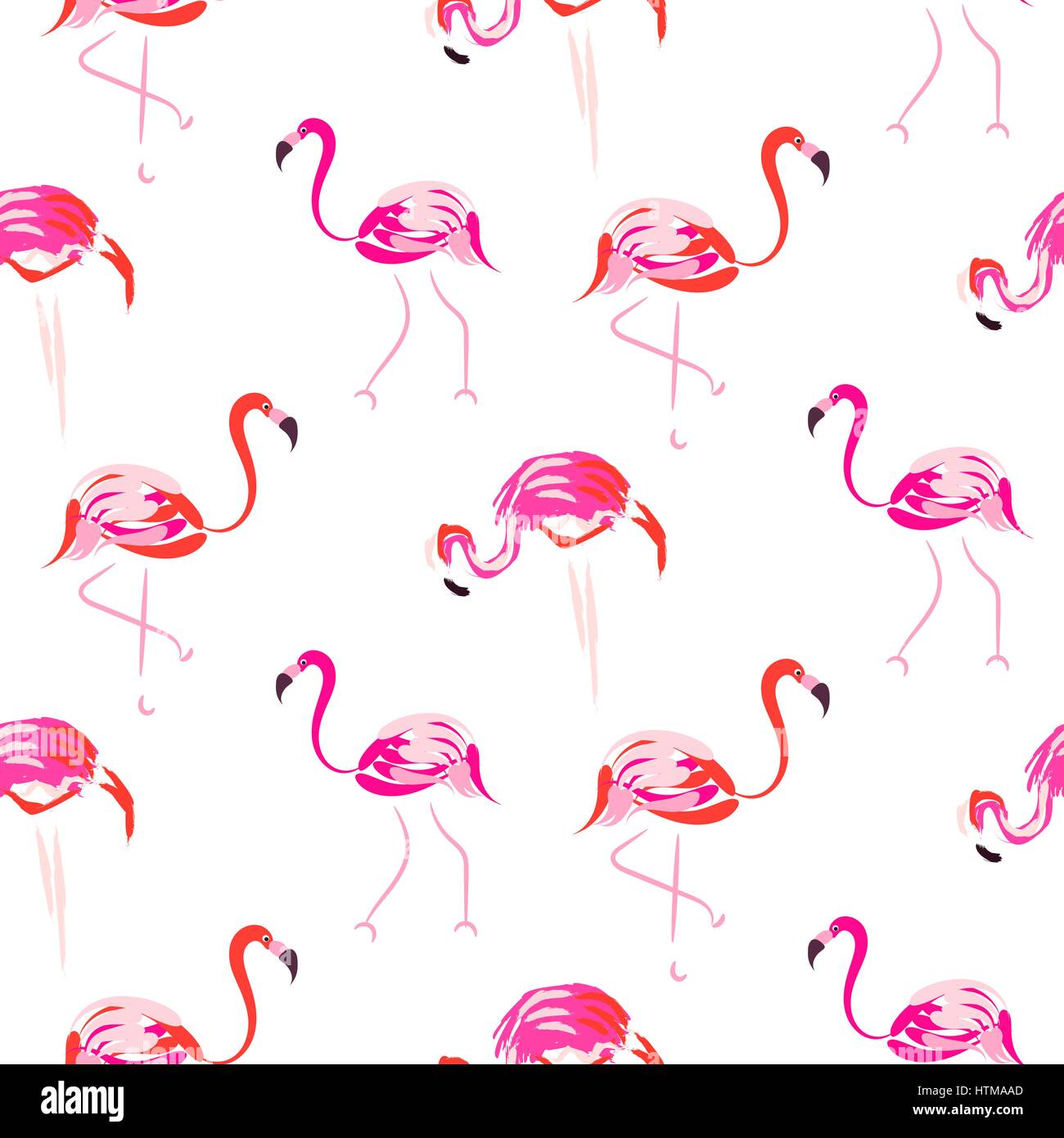 Hand drawn pink flamingo bird seamless pattern Stock Vector Image & Art ...