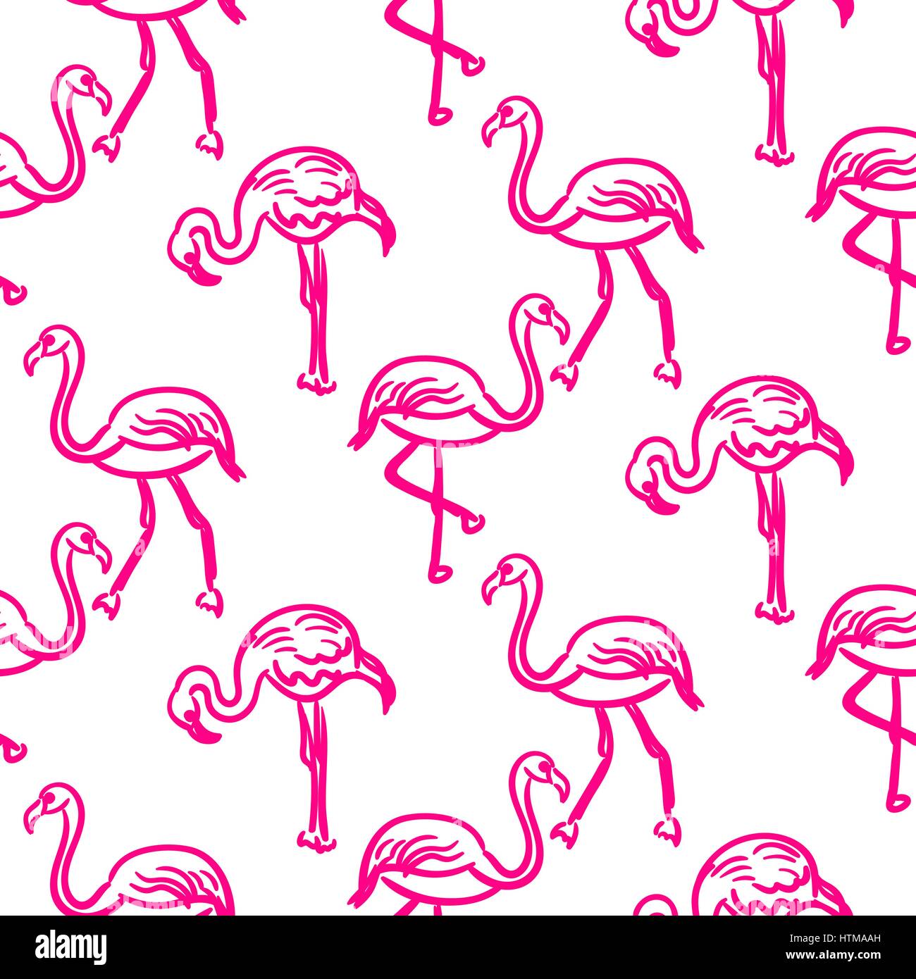 Flamingo hot pink outline sketch seamless vector texture Stock Vector ...