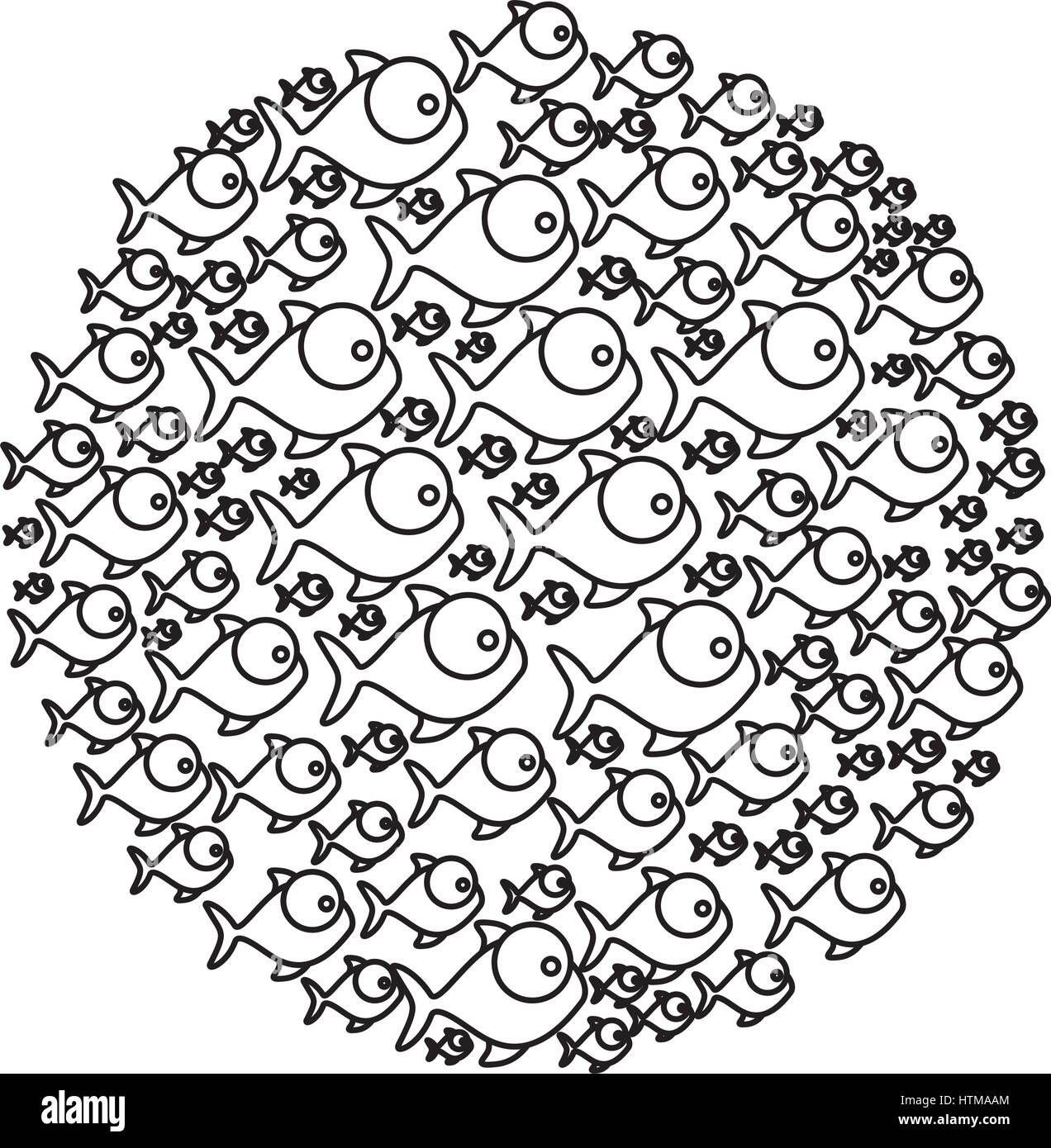 silhouette circular pattern fish aquatic animal Stock Vector Image ...