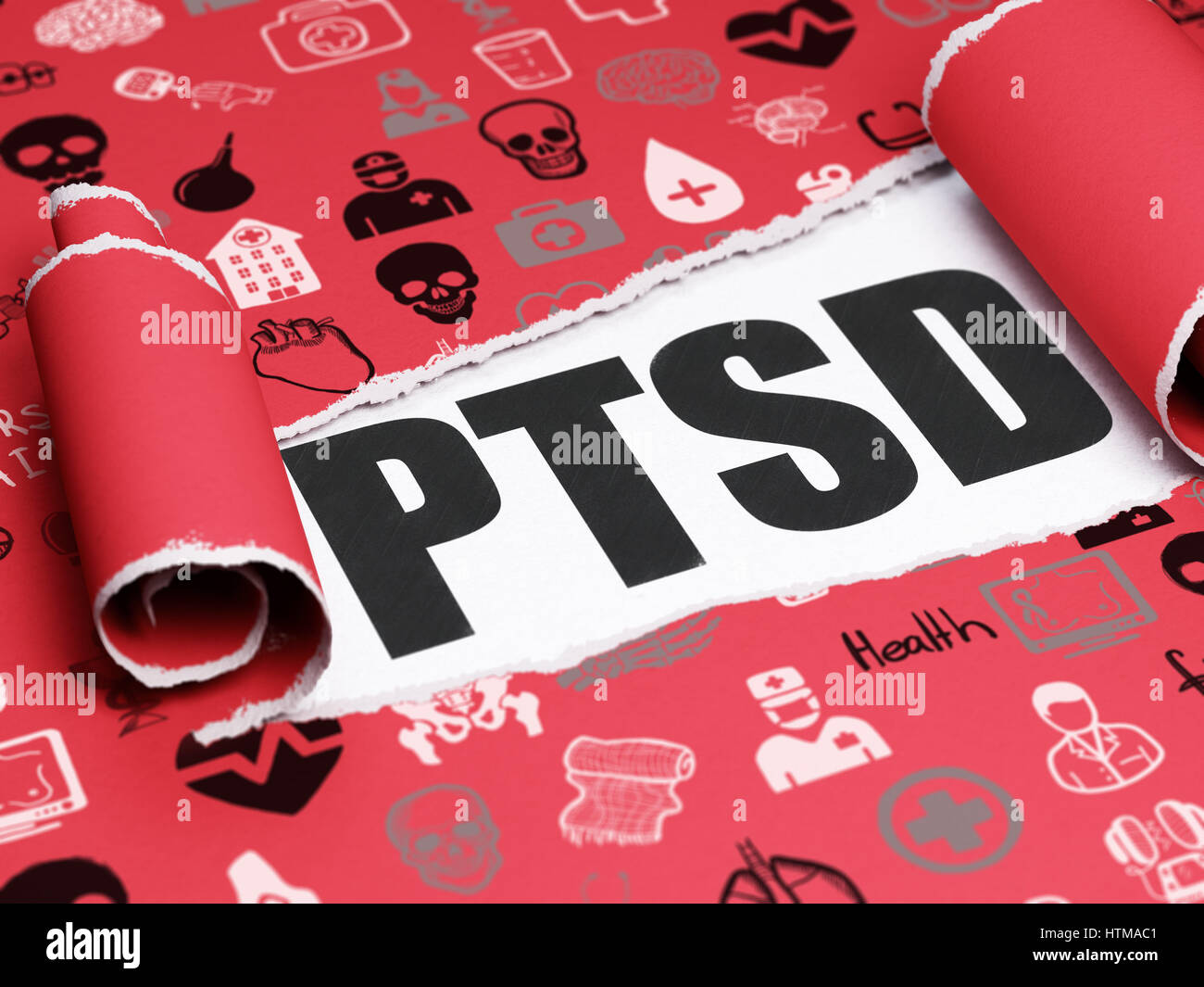 Healthcare concept: black text PTSD under the piece of torn paper Stock ...