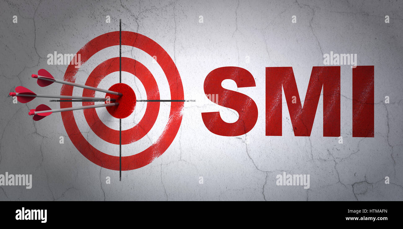 Stock market indexes concept: target and SMI on wall background Stock ...