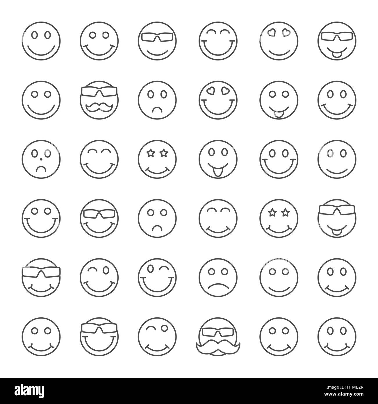 Set gray outline icons smiles of thin lines, vector illustration Stock ...