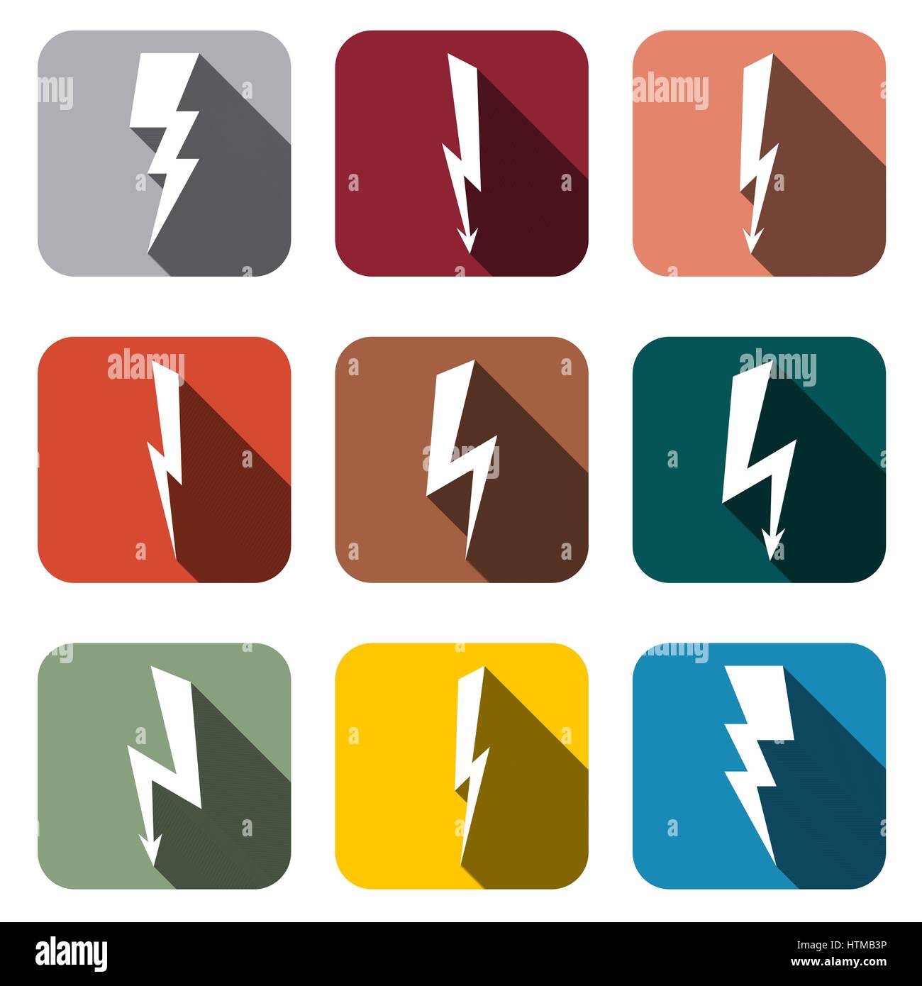 Icons lightning with a long diagonal shadow, vector illustration Stock ...