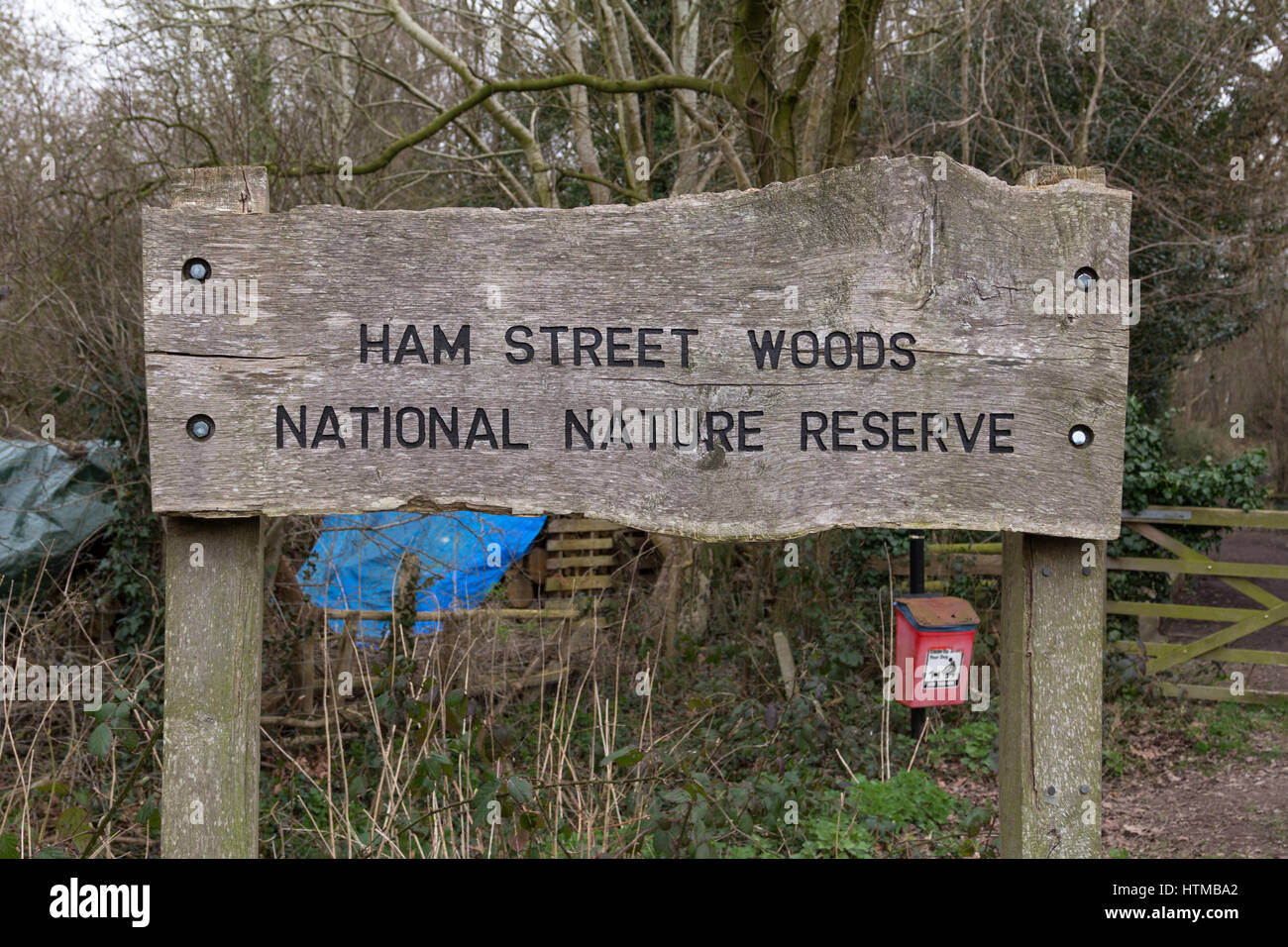 Ham street woods national nature reserve sign at the entrance to the ...