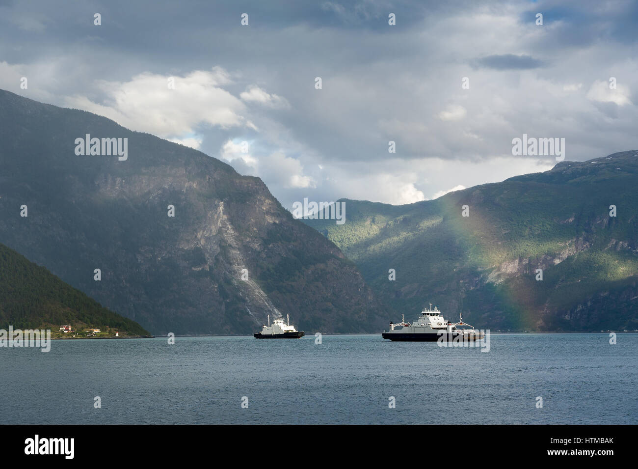 Fjord ferries and rainbow landscape Stock Photo - Alamy