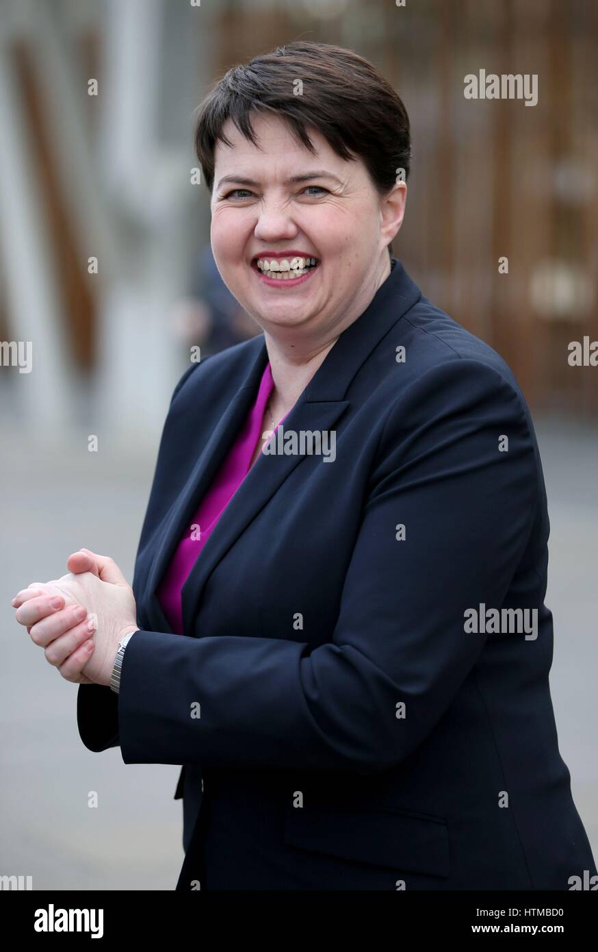 Scottish Conservative leader Ruth Davidson speaks to the media outside ...