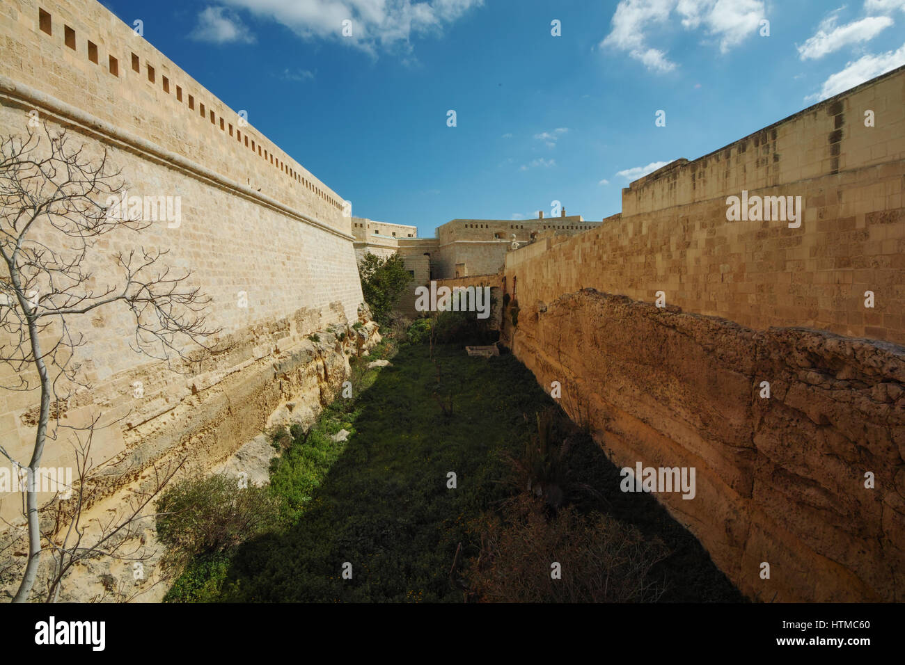 the defense wall of the ancient fortress of Valetta on Malta in South ...