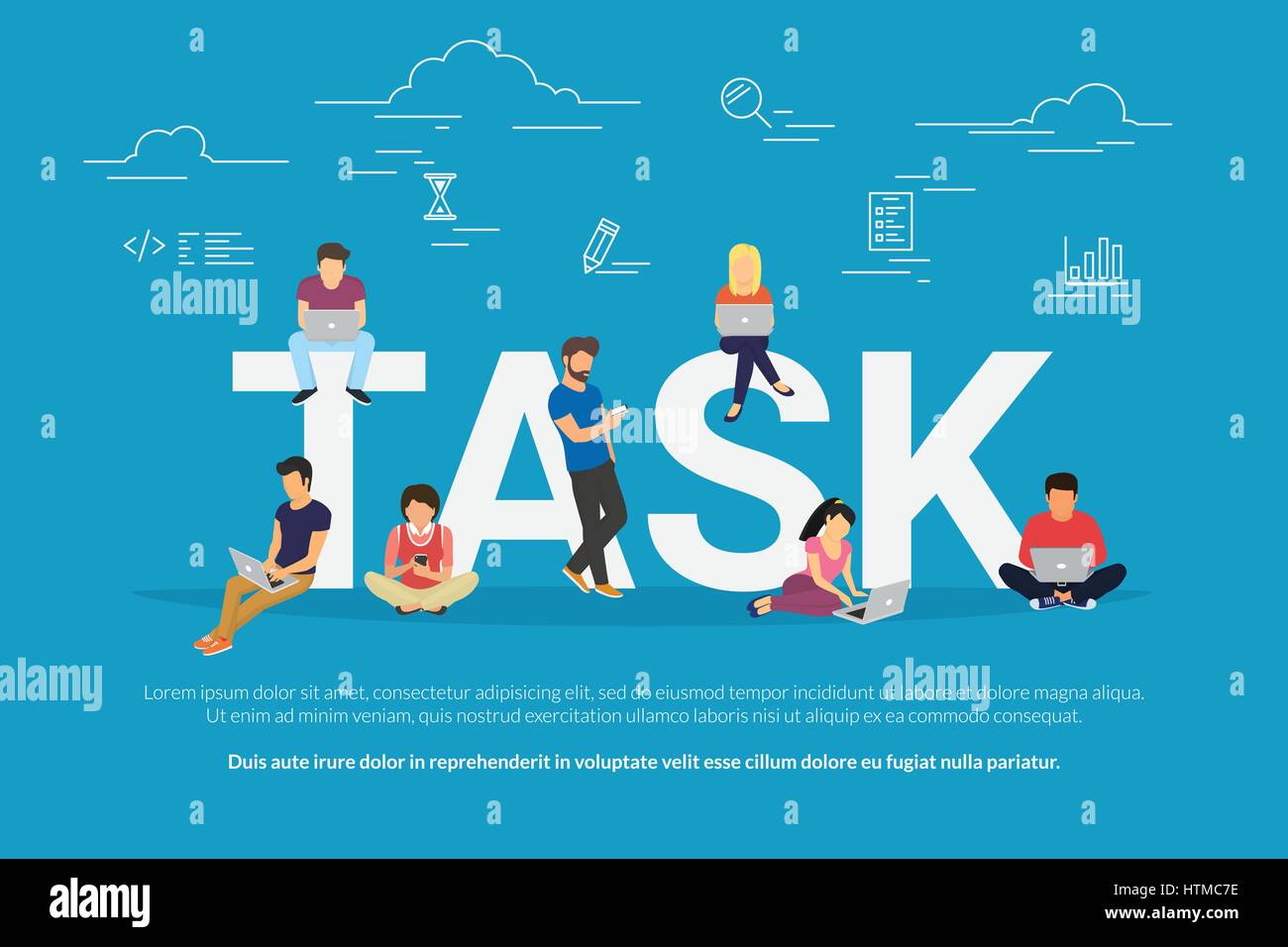Tasks concept illustration of business people using devices for ...