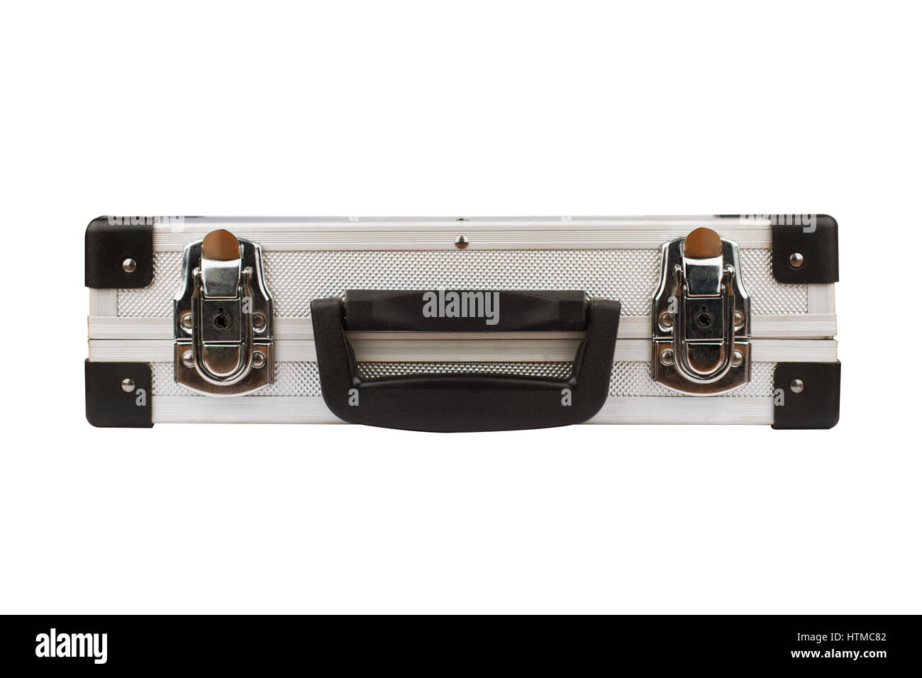 horizontal front view of closed silver metal aluminum security suitcase ...