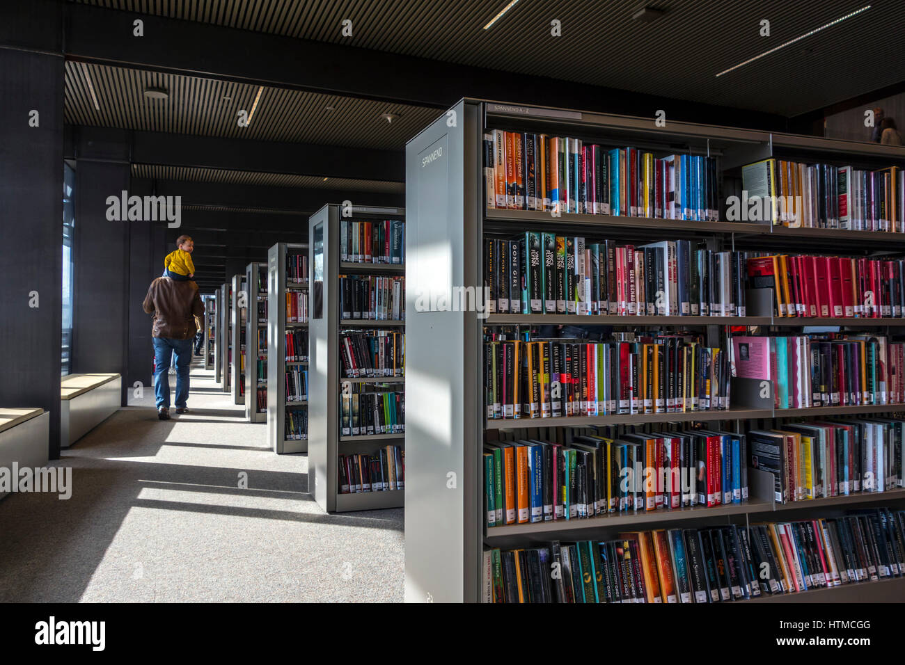 Rows of books in bookshelves at De Krook, new public library in the ...