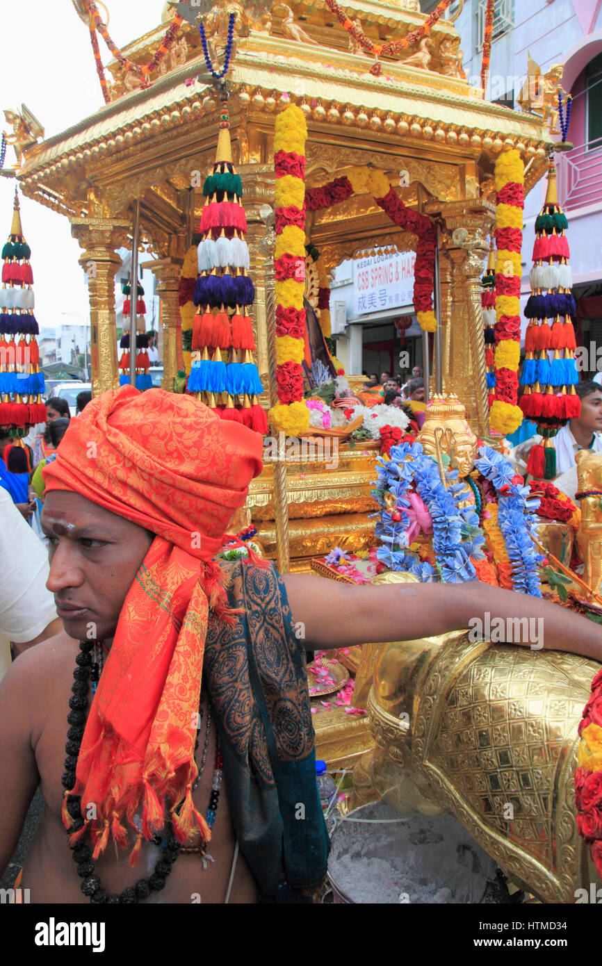 Malaysia, Penang, Thaipusam, hindu festival, golden chariot, people ...