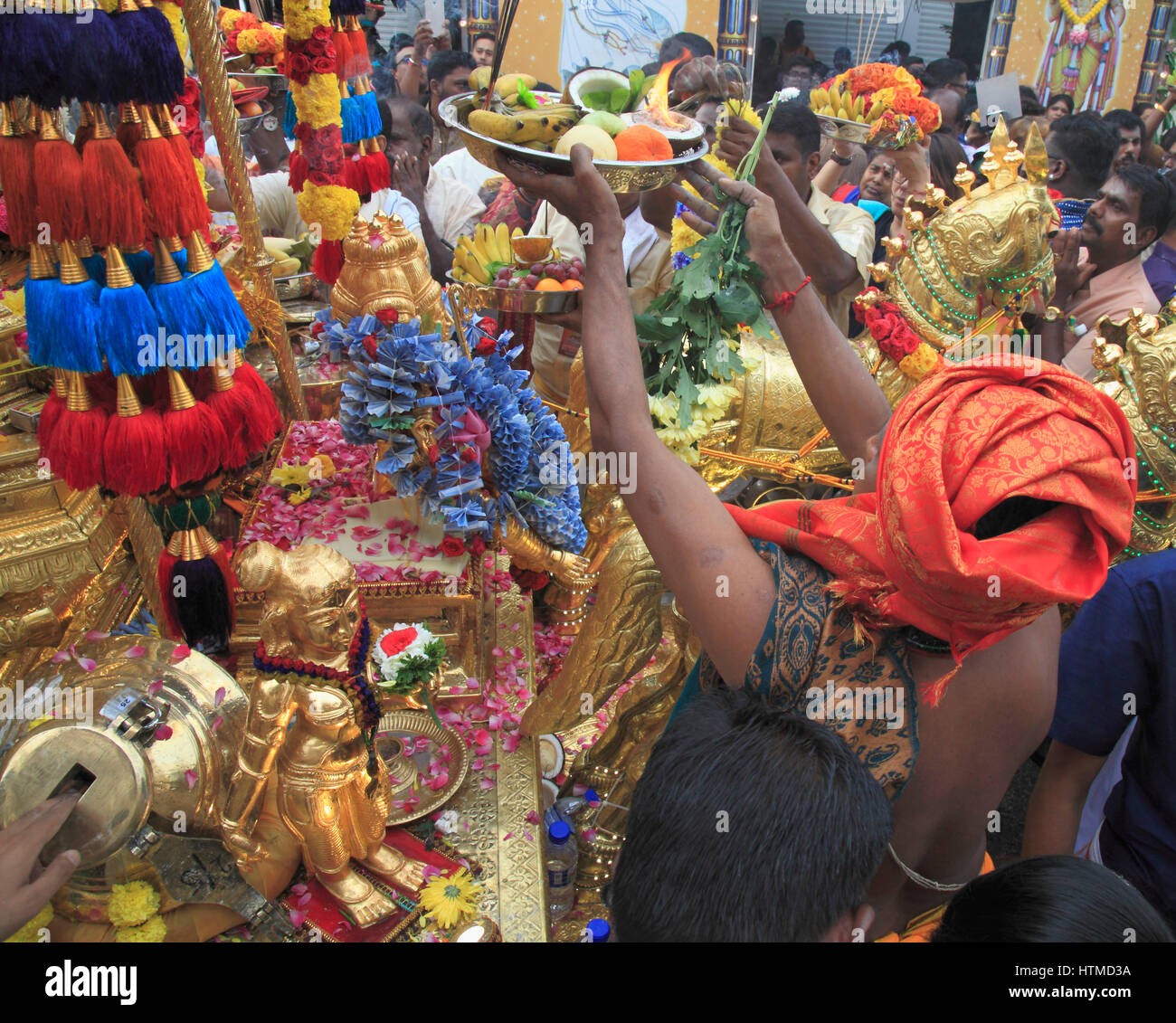 Malaysia, Penang, Thaipusam, hindu festival, golden chariot, people ...