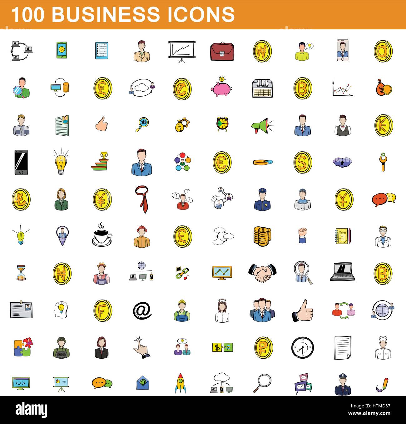 100 business icons set, cartoon style Stock Vector Image & Art - Alamy