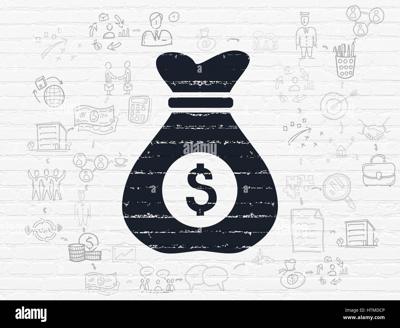 Finance concept: Money Bag on wall background Stock Photo - Alamy