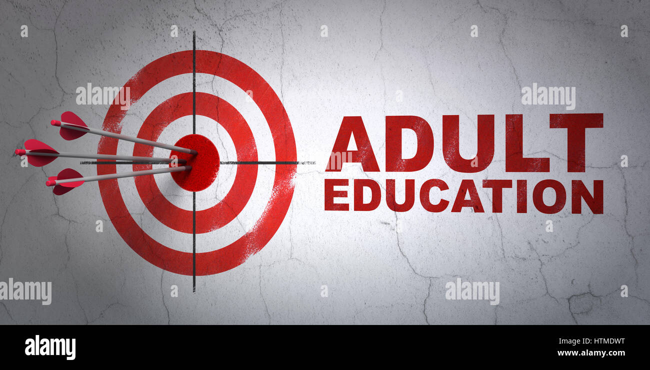 Learning concept: target and Adult Education on wall background Stock ...