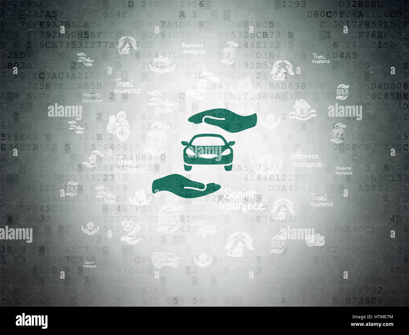 Insurance concept: Car And Palm on Digital Data Paper background Stock ...
