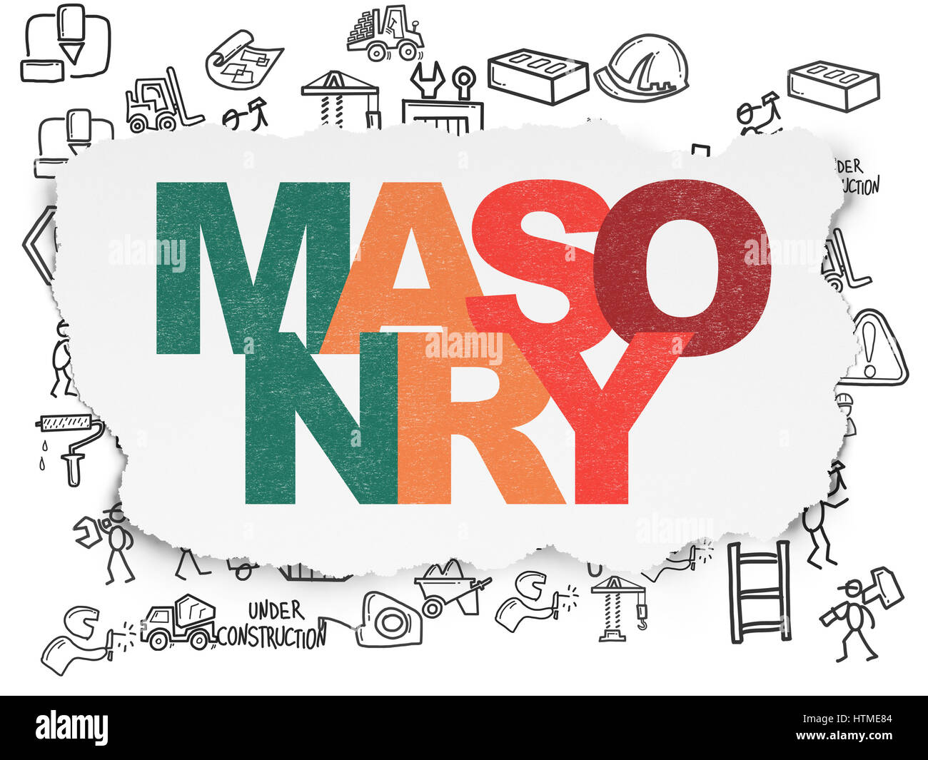 Building construction concept: Masonry on Torn Paper background Stock ...