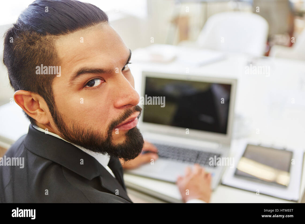 Businessman working with computer in the internet Stock Photo - Alamy