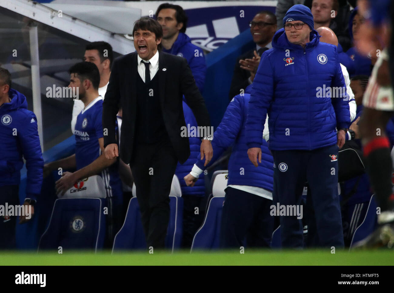 Chelsea manager Antonio Conte celebrates at full time during the ...