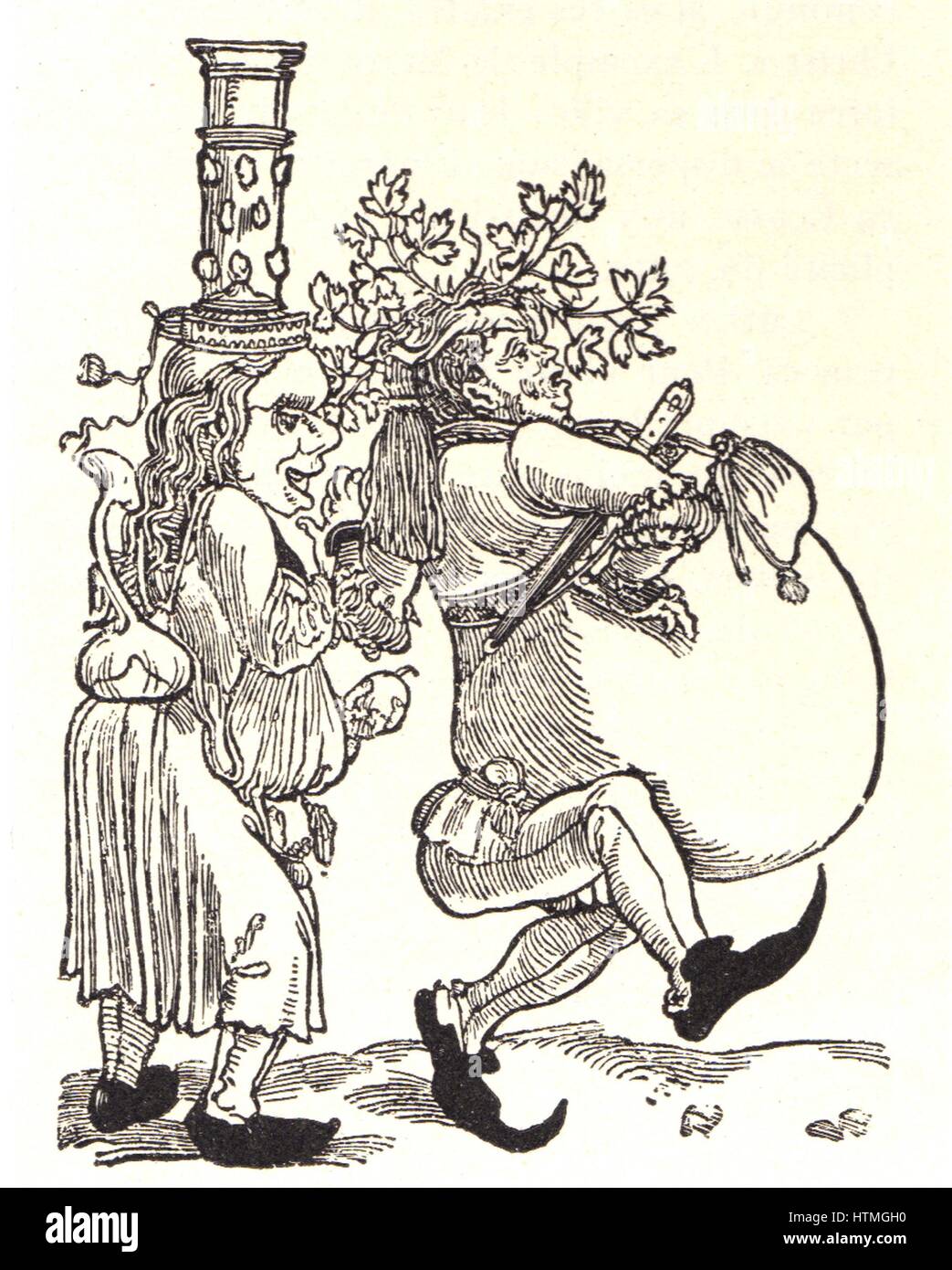 Contemporary cartoon lampooning Martin Luther (1483-1546) and his wife ...