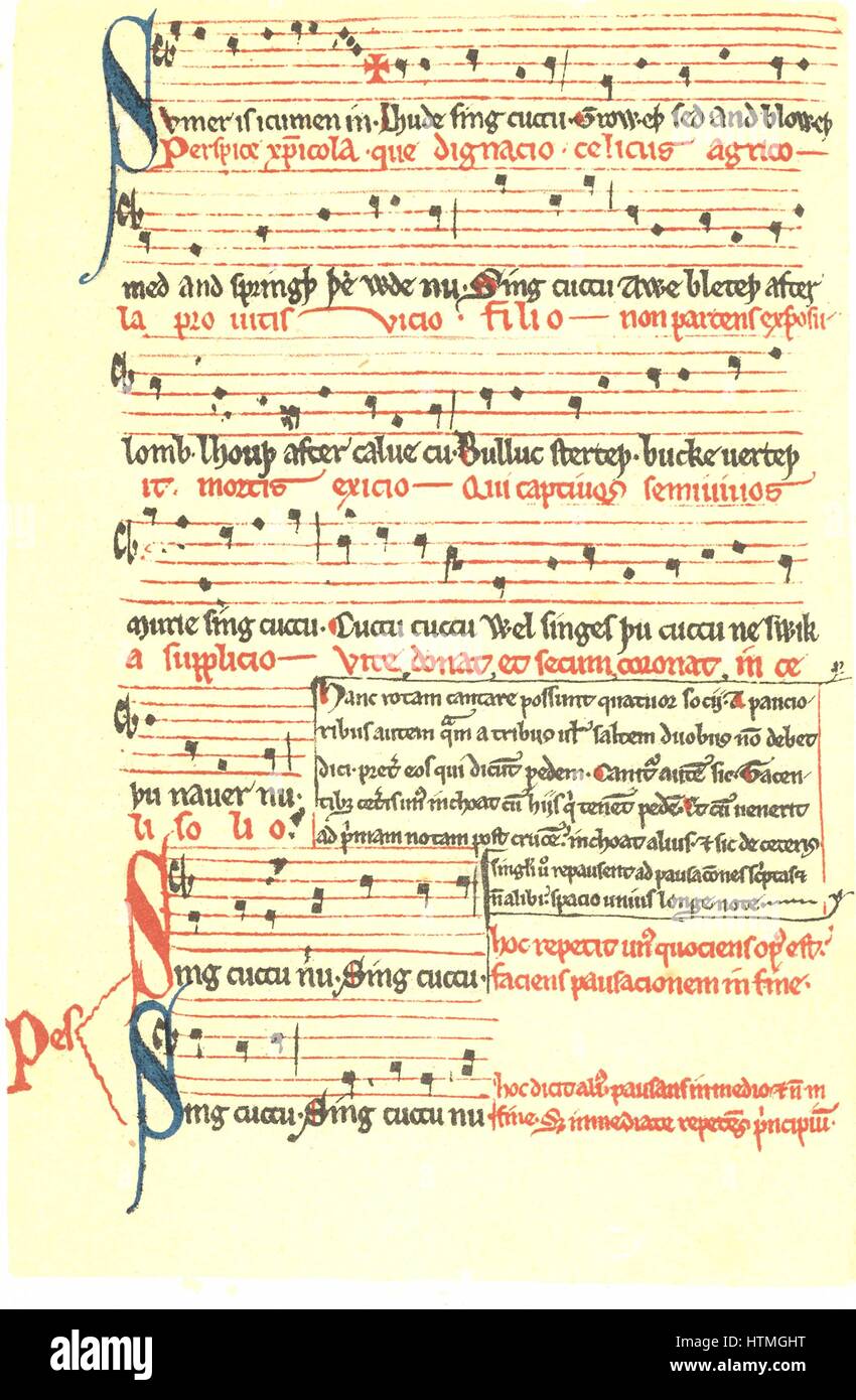 Facsimile of the traditional old Northumbrian round 'Sumer is icumen in ...
