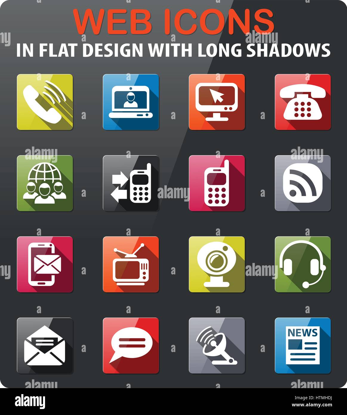 communication icons set in flat design with long shadow Stock Vector ...