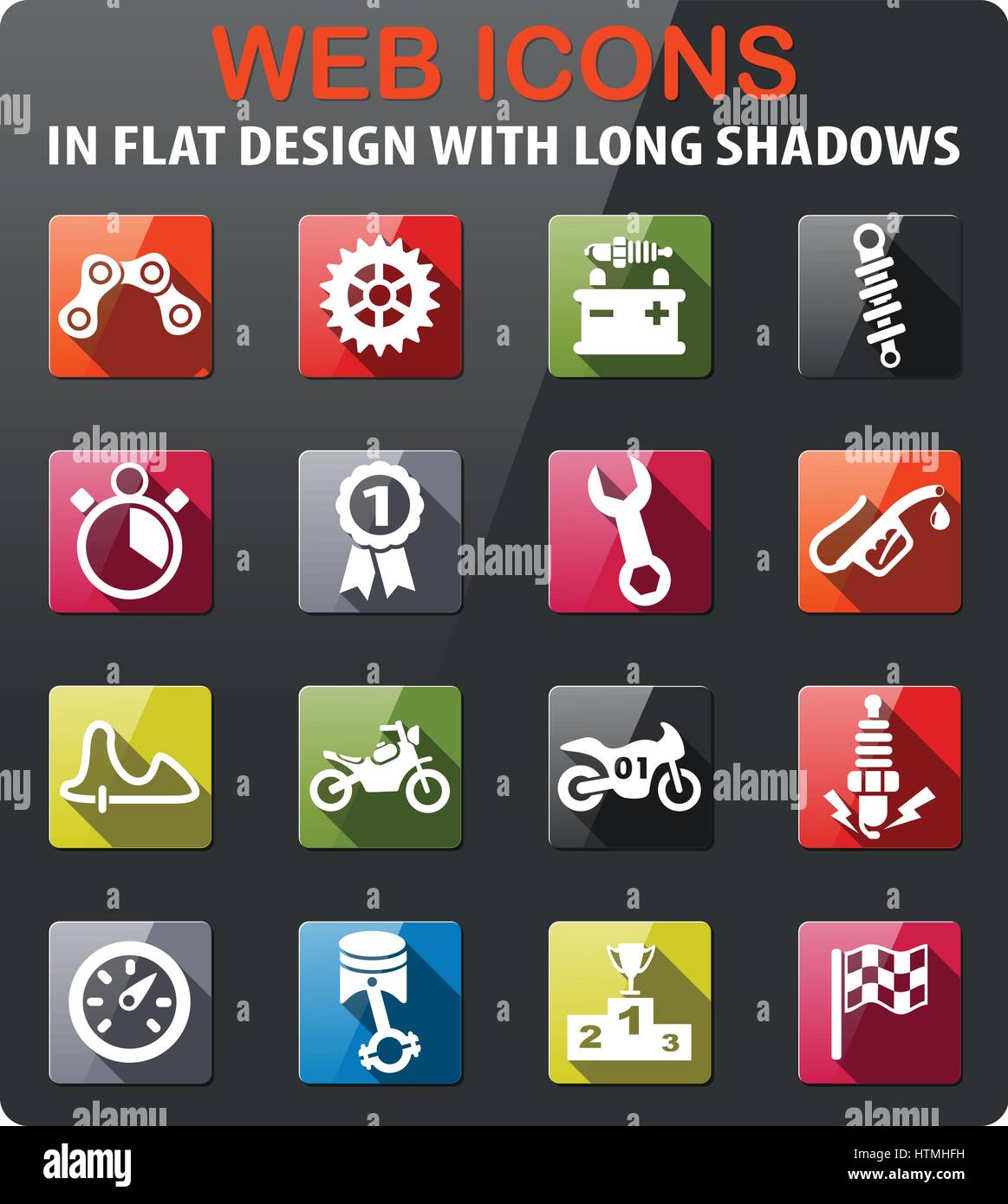 moto racing icons set in flat design with long shadow Stock Vector ...