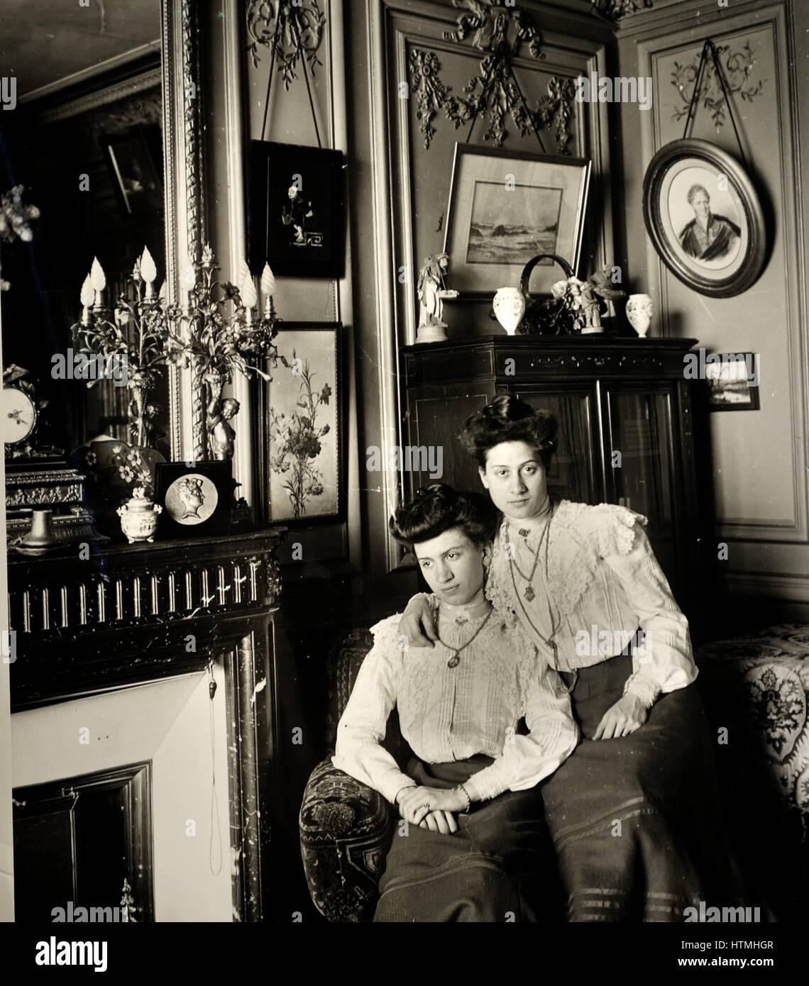 French sisters photographed in a domestic scene circa 1895 Stock Photo ...