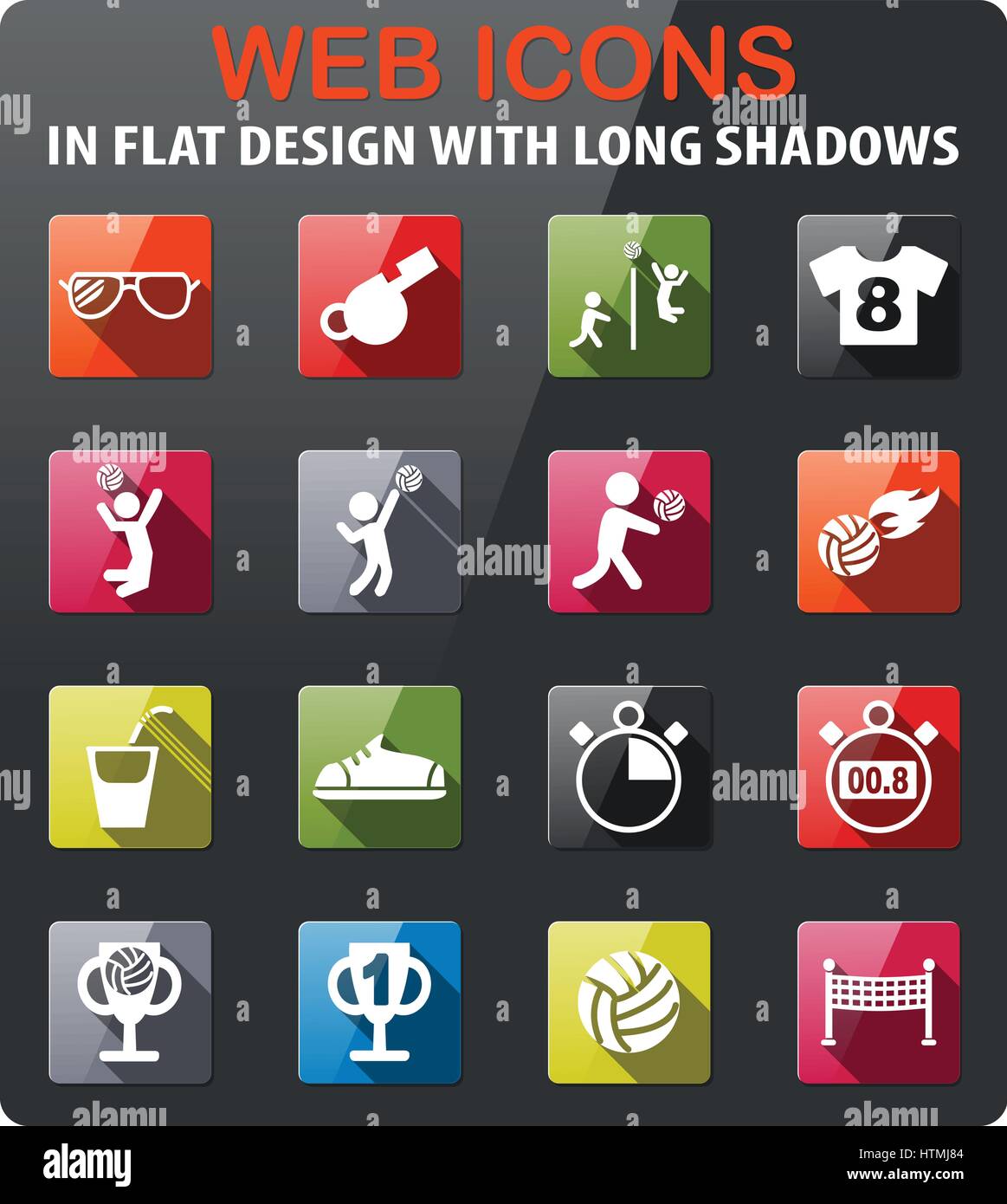 volleyball icons set in flat design with long shadow Stock Vector Image ...