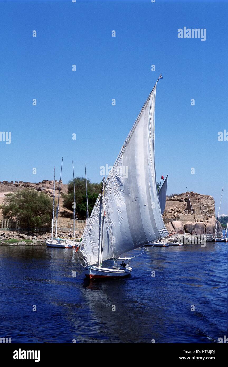 Feluccas on the Nile, Elephantine Island near Aswan, modern Egypt Stock ...