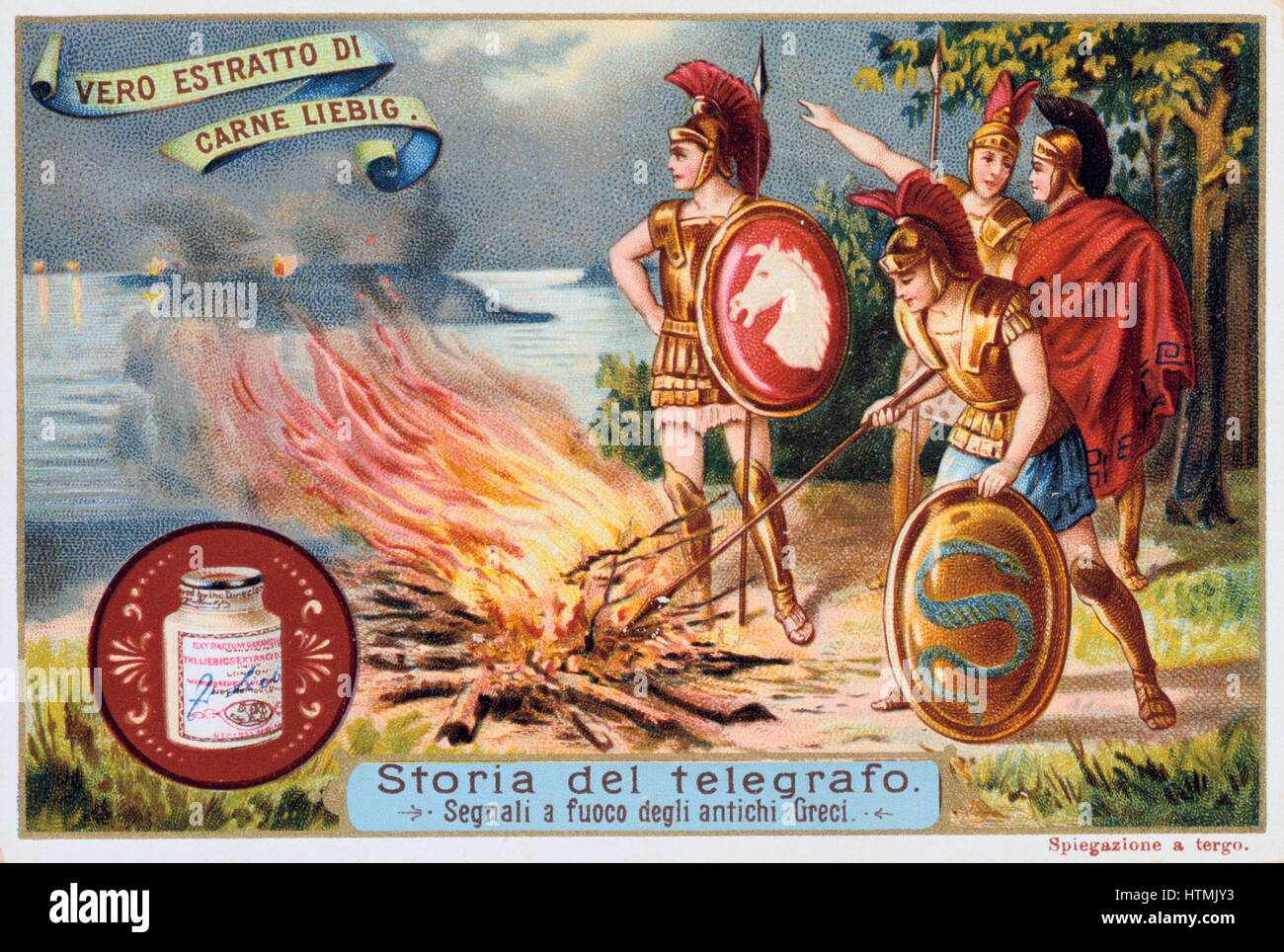 Aerial Telegraph: Ancient Greek soldiers tending a signal fire. It is ...