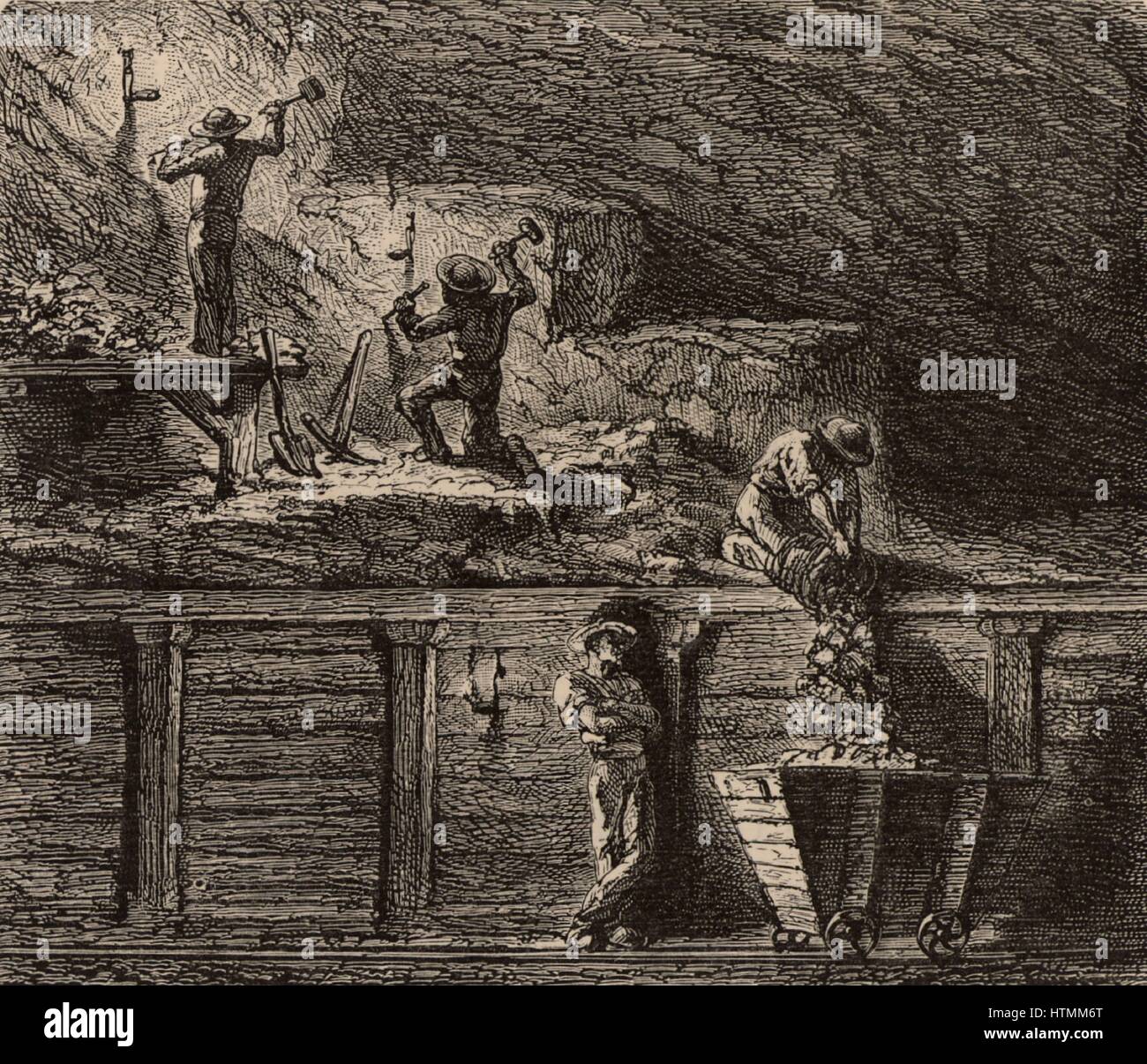 Miners working metal deposits by means of descending levels, a method ...