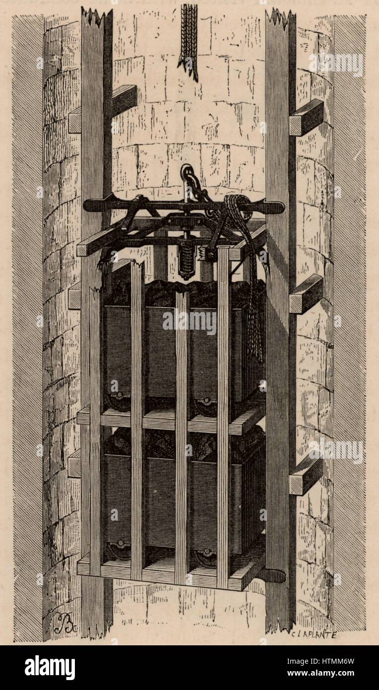 Fontaine's safety cage for mine shafts. If the rope or chain suspending ...