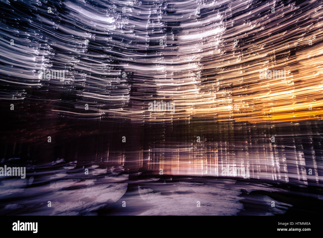Abstract blurred image of a dense forest in winter, Karkonosze ...